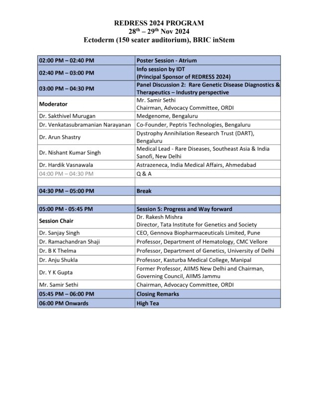 Rare Genetic Diseases Research Summit (REDRESS) – 2024 – TIGS